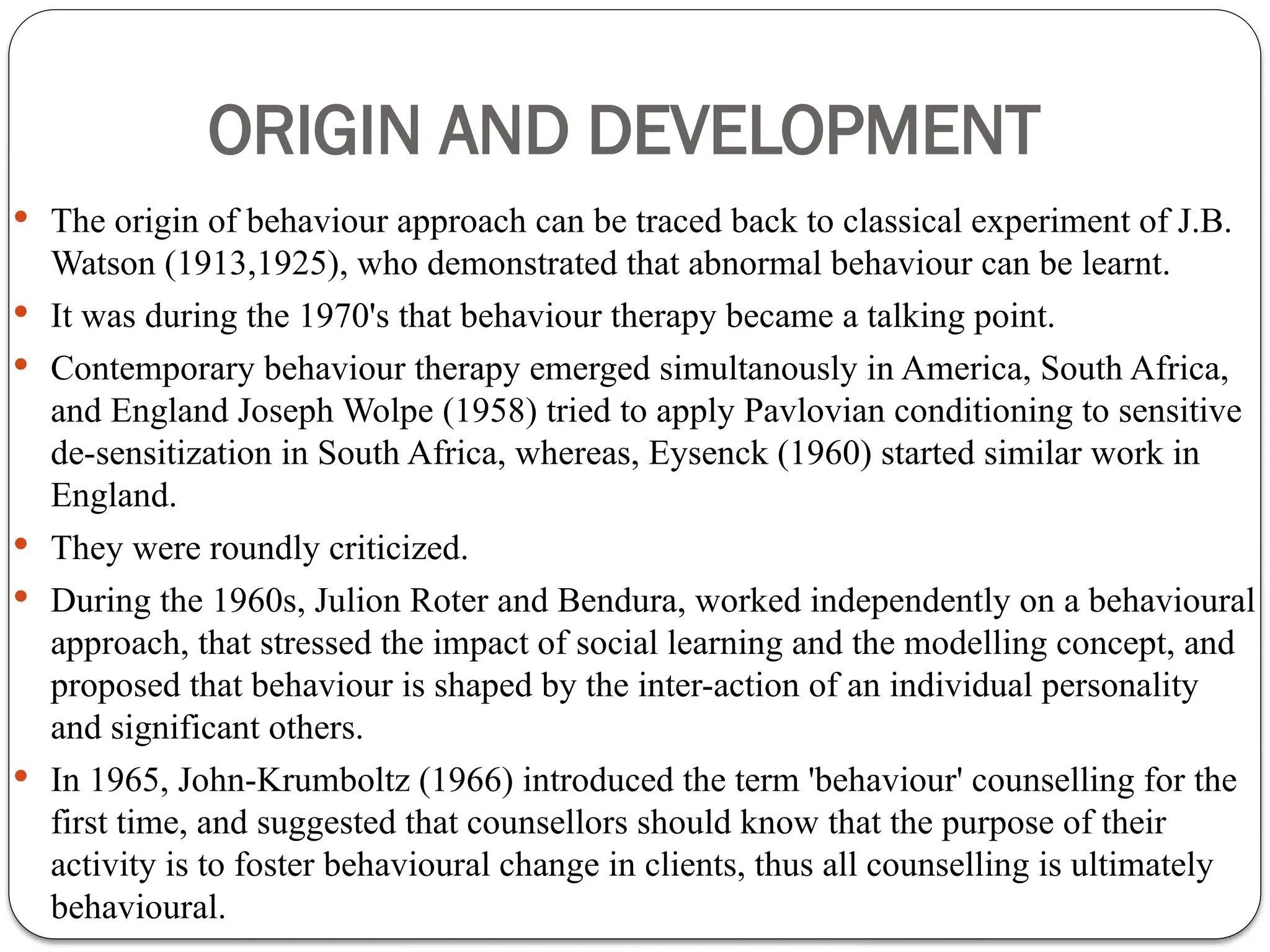 Background to behavioural approach Psychotherapy | PPTX
