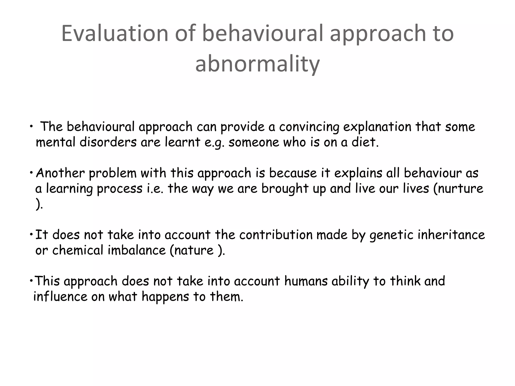Behavioural approach to abnormality | PPTX | Physical Therapy | Wellness