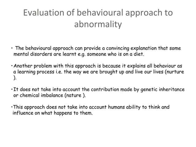 Behavioural approach to abnormality | PPT