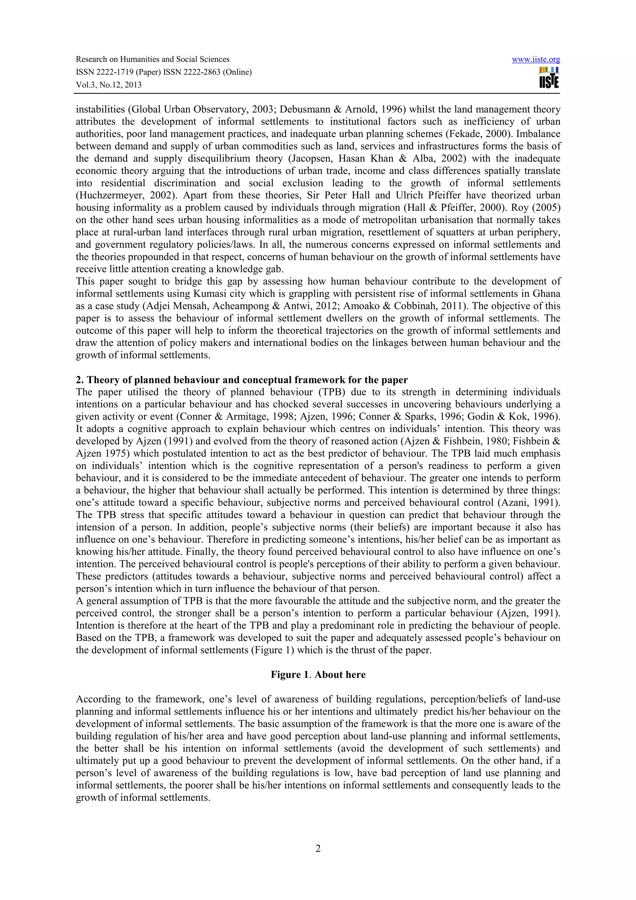 Behavioural dimension of the growth of informal settlements in kumasi ...