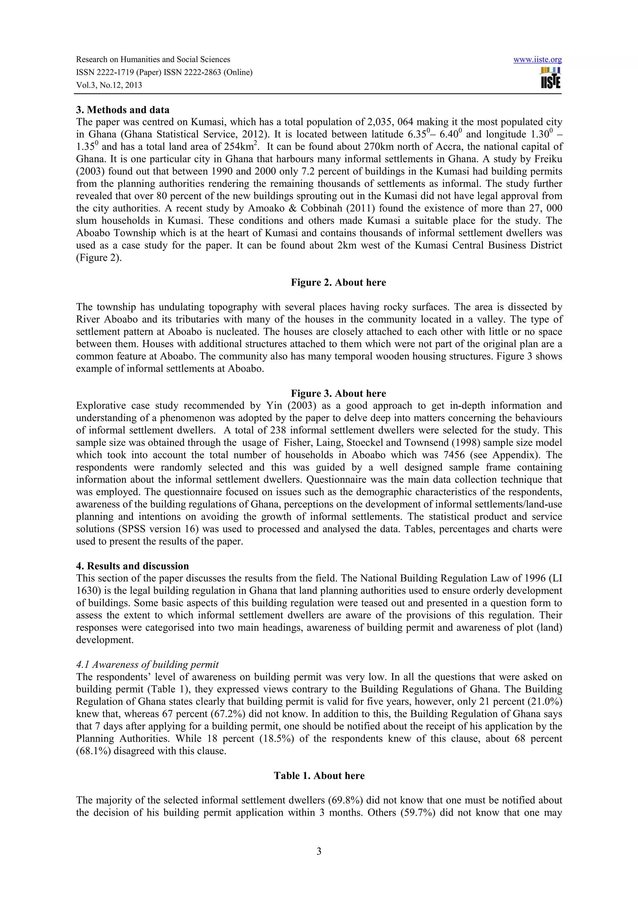 Behavioural dimension of the growth of informal settlements in kumasi city, ghana | PDF