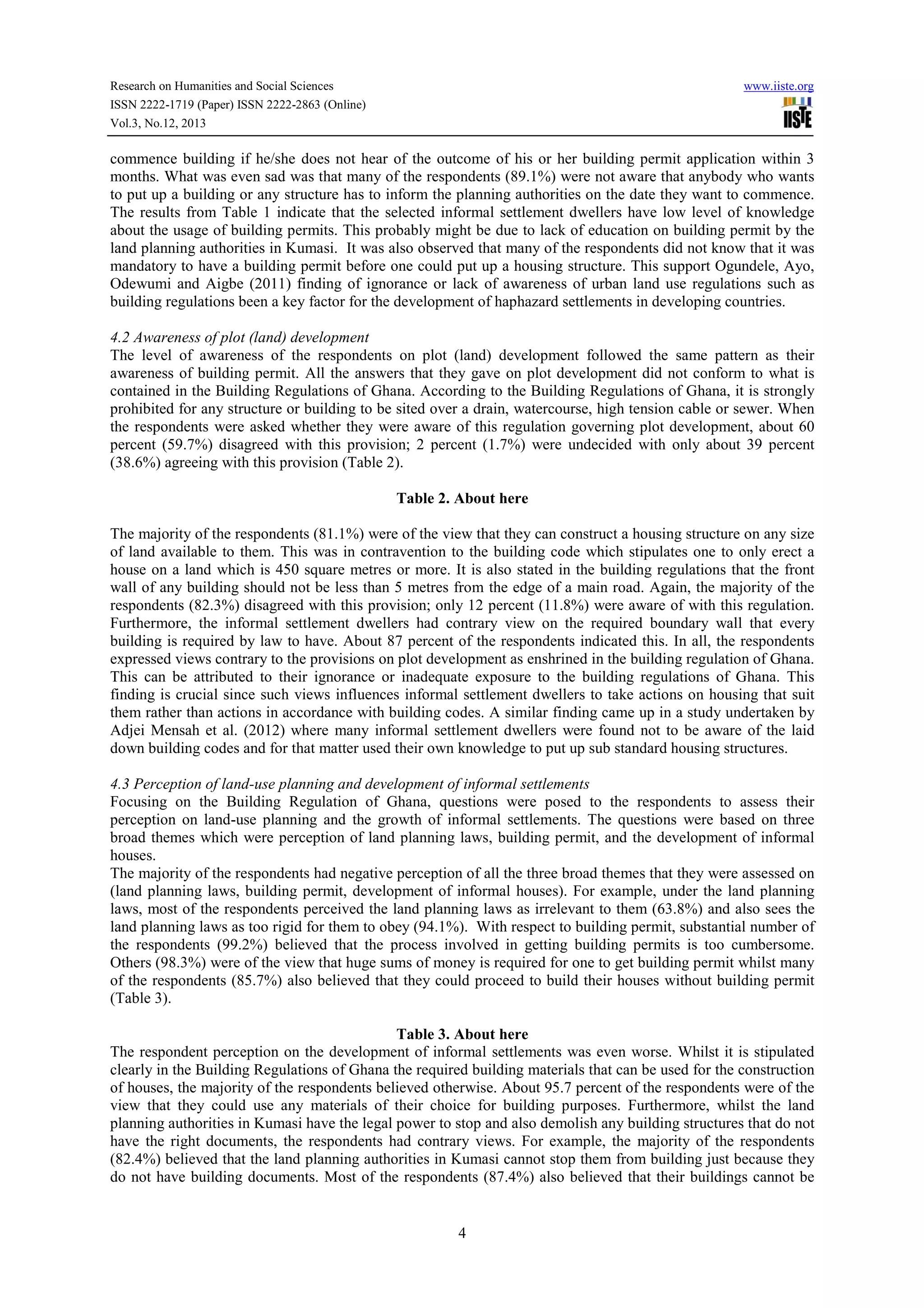 Behavioural dimension of the growth of informal settlements in kumasi ...