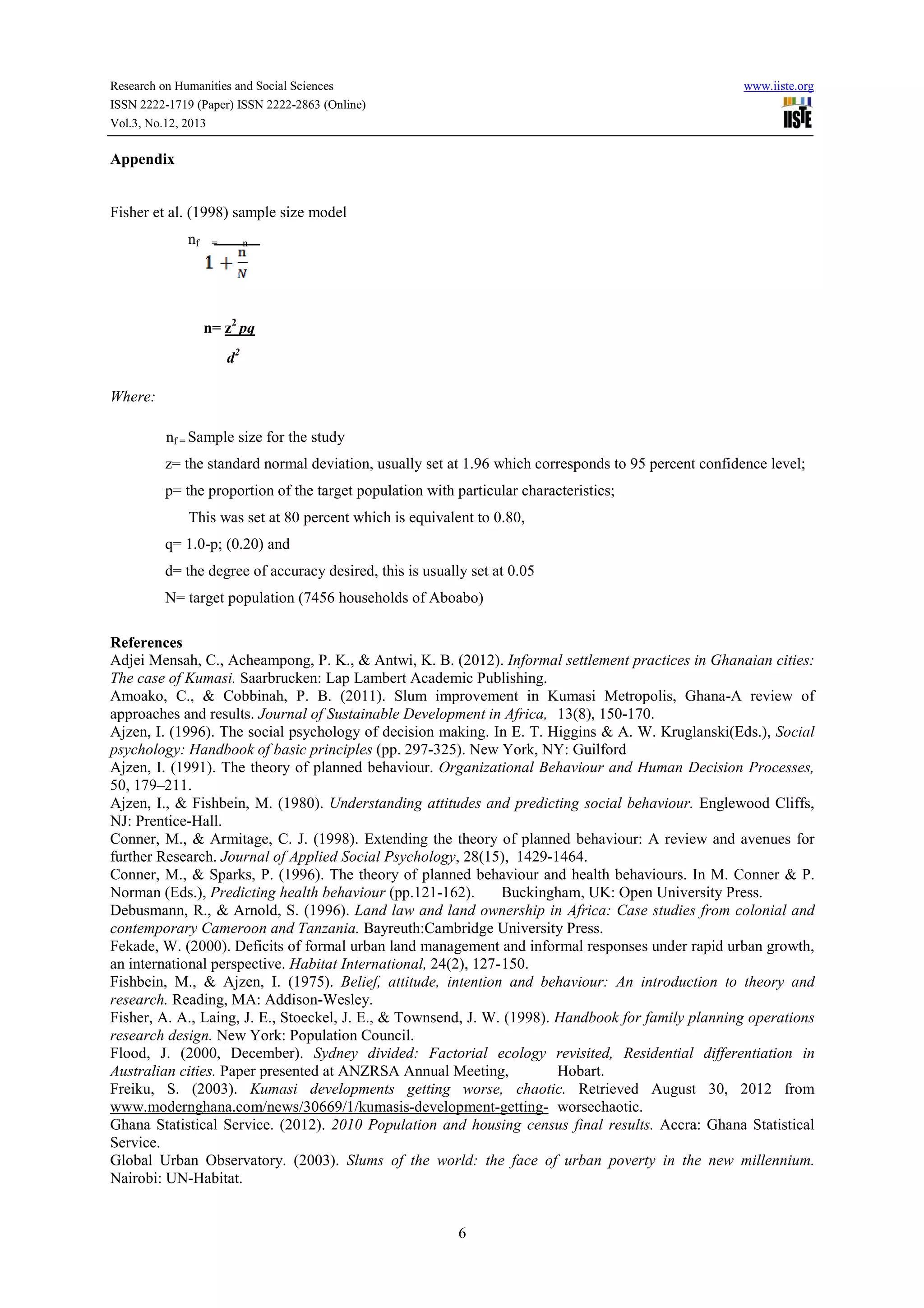 Behavioural dimension of the growth of informal settlements in kumasi city, ghana | PDF ...
