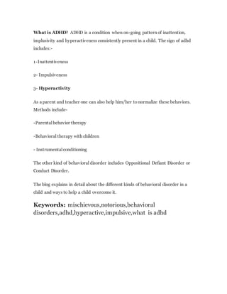 Mischievous and Behavioral Disorder? Know Your Child | DOCX