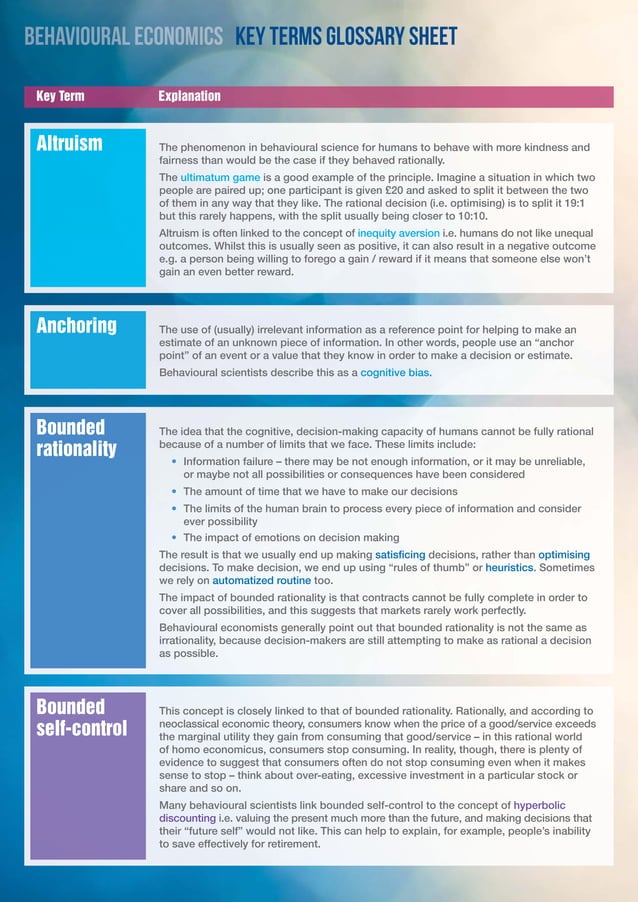 Behavioural economics key terms | PDF