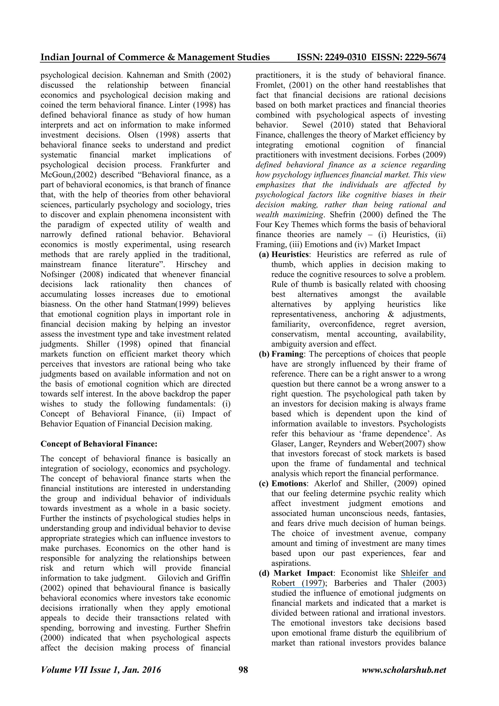 Behavioural Finance - An Introspection Of Investor Psychology | PDF