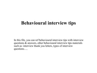 Behavioural interview tips | PPT