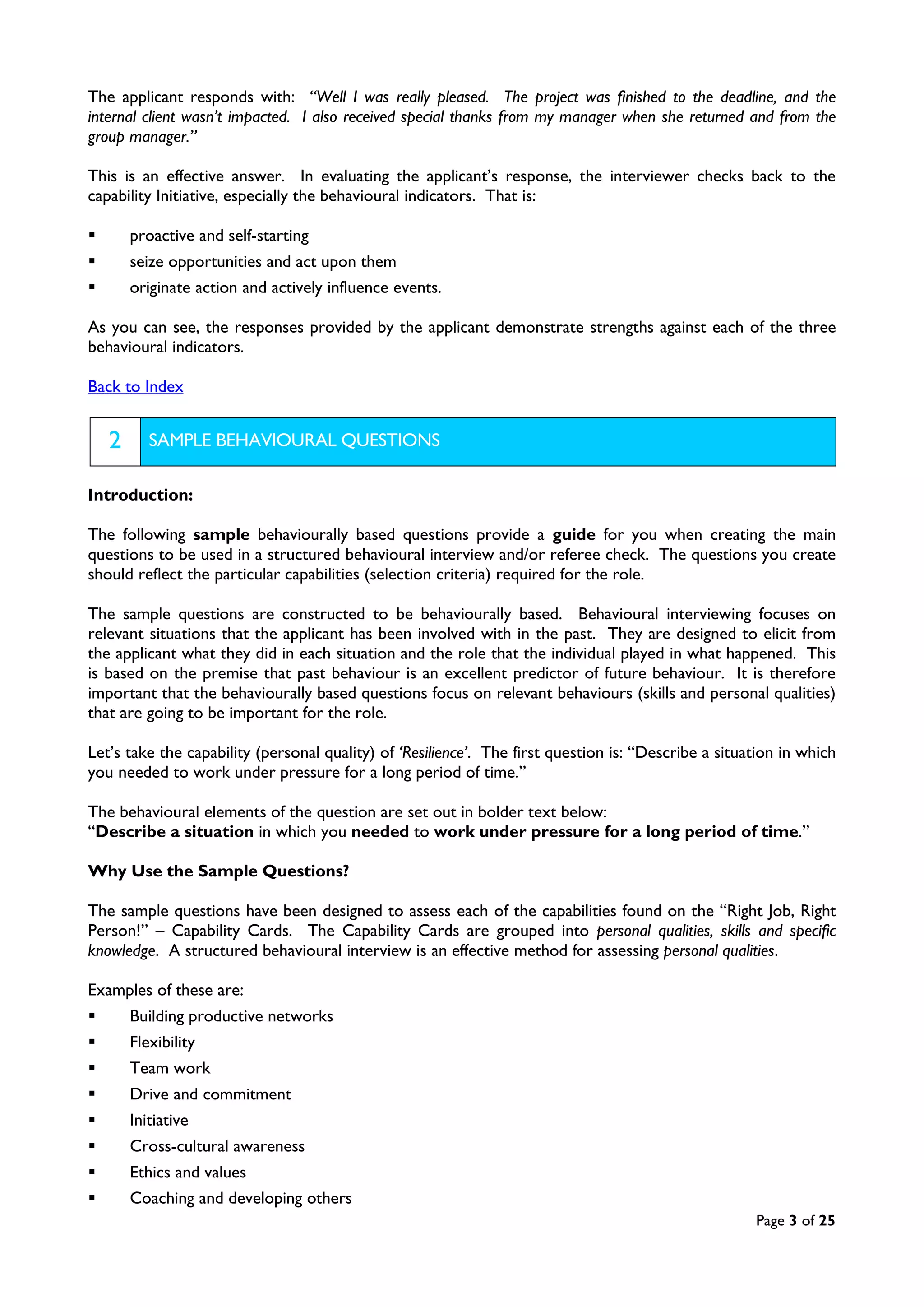 Behaviourally based questions | PDF