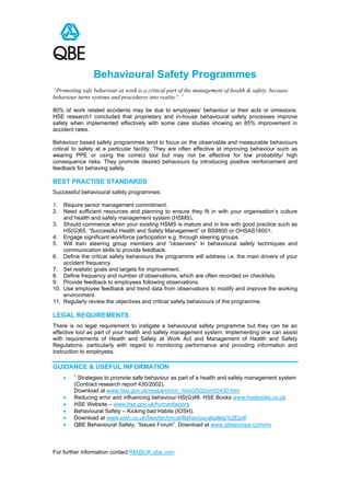 Behavioural Safety Qbe Standards 16 | PDF