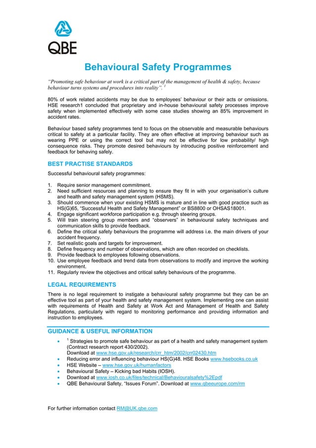 Behavioural Safety Qbe Standards 16 | PDF