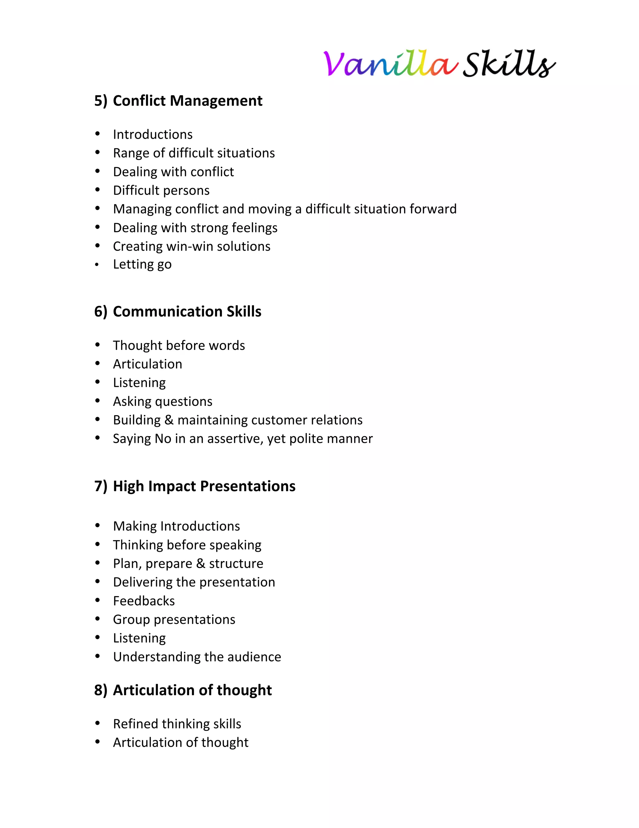 Behavioural skills catalogue by Vanilla Skills | PDF