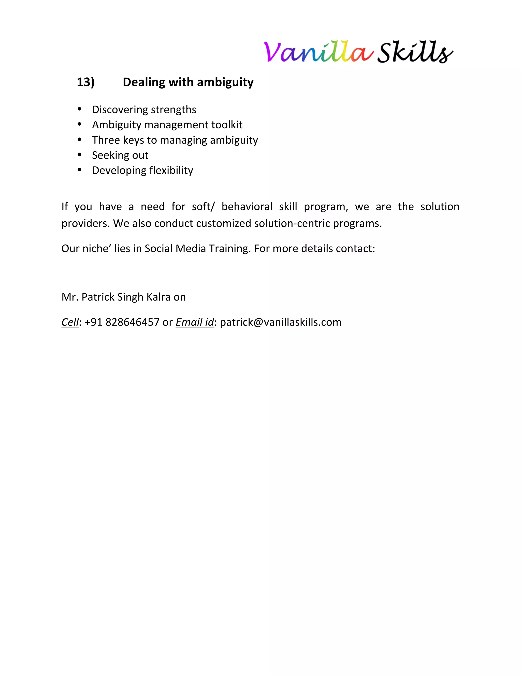 Behavioural skills catalogue by Vanilla Skills | PDF