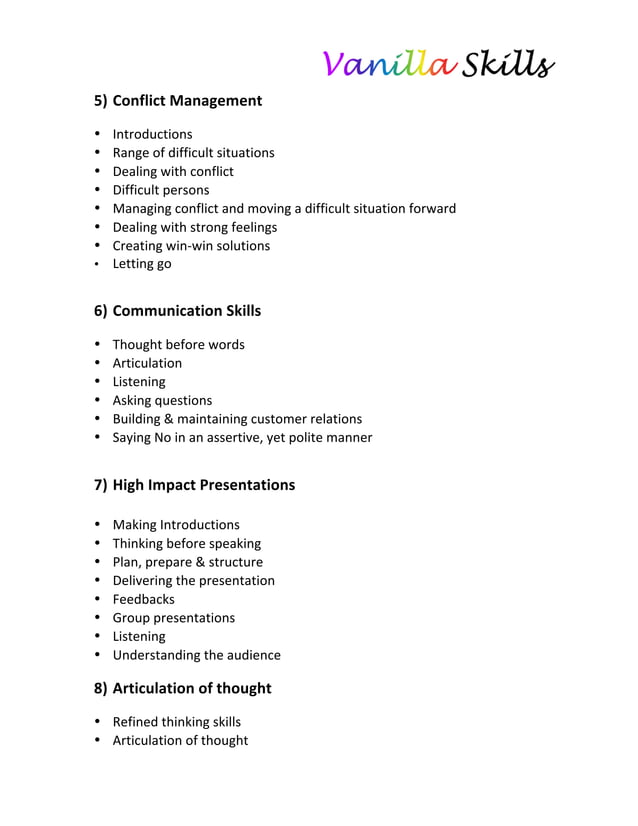 Behavioural skills catalogue by Vanilla Skills | PDF