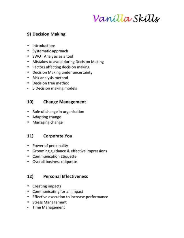 Behavioural skills catalogue by Vanilla Skills | PDF
