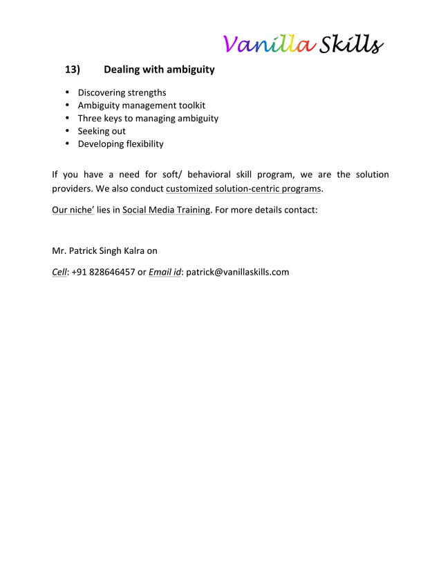 Behavioural skills catalogue by Vanilla Skills | PDF