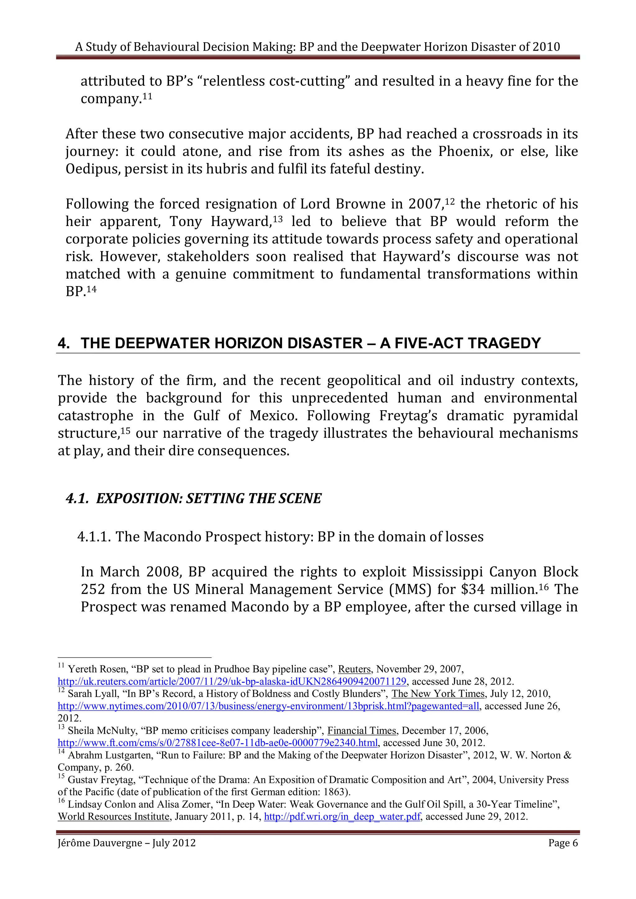 Deepwater Horizon Oil Spill: A Study of Behavioural Decision Making | PDF