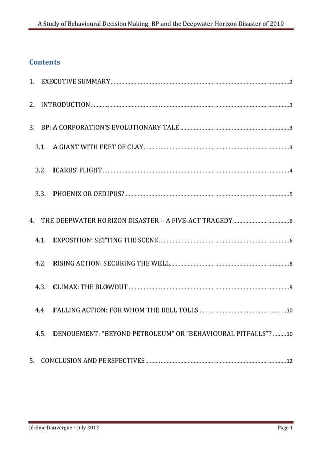 Deepwater Horizon Oil Spill: A Study of Behavioural Decision Making | PDF