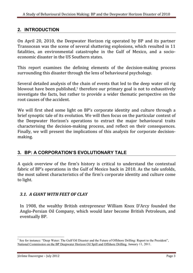 Deepwater Horizon Oil Spill: A Study of Behavioural Decision Making | PDF