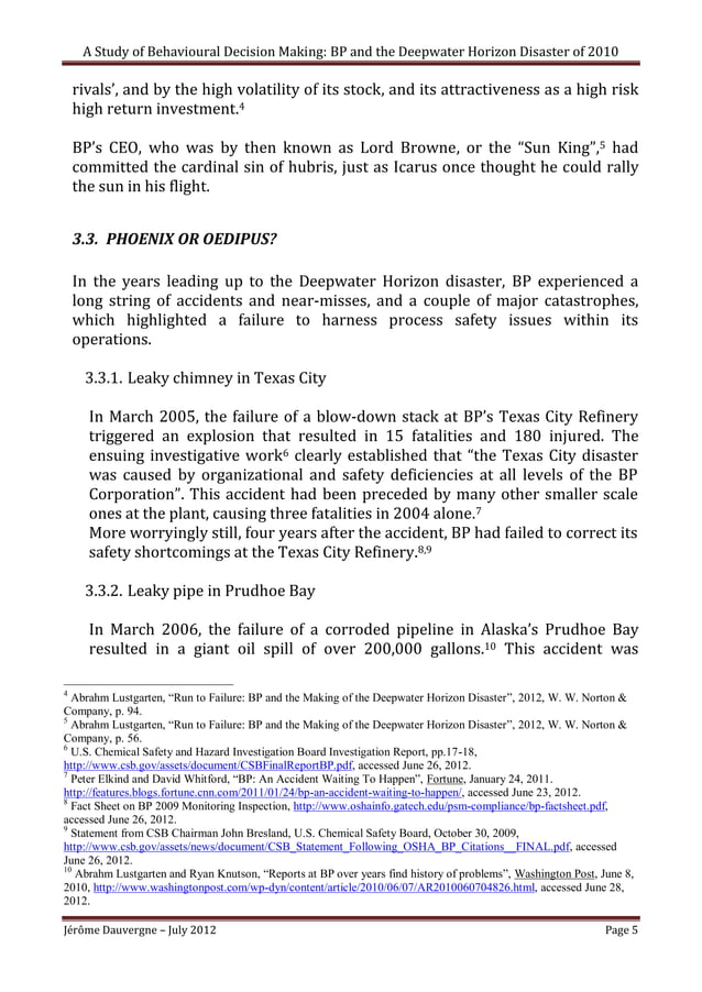 Deepwater Horizon Oil Spill: A Study of Behavioural Decision Making | PDF