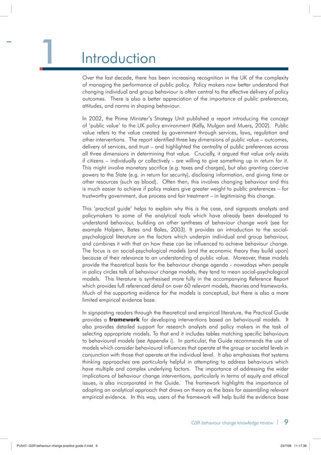 Practical Guide: An overview of behaviour change models and their uses