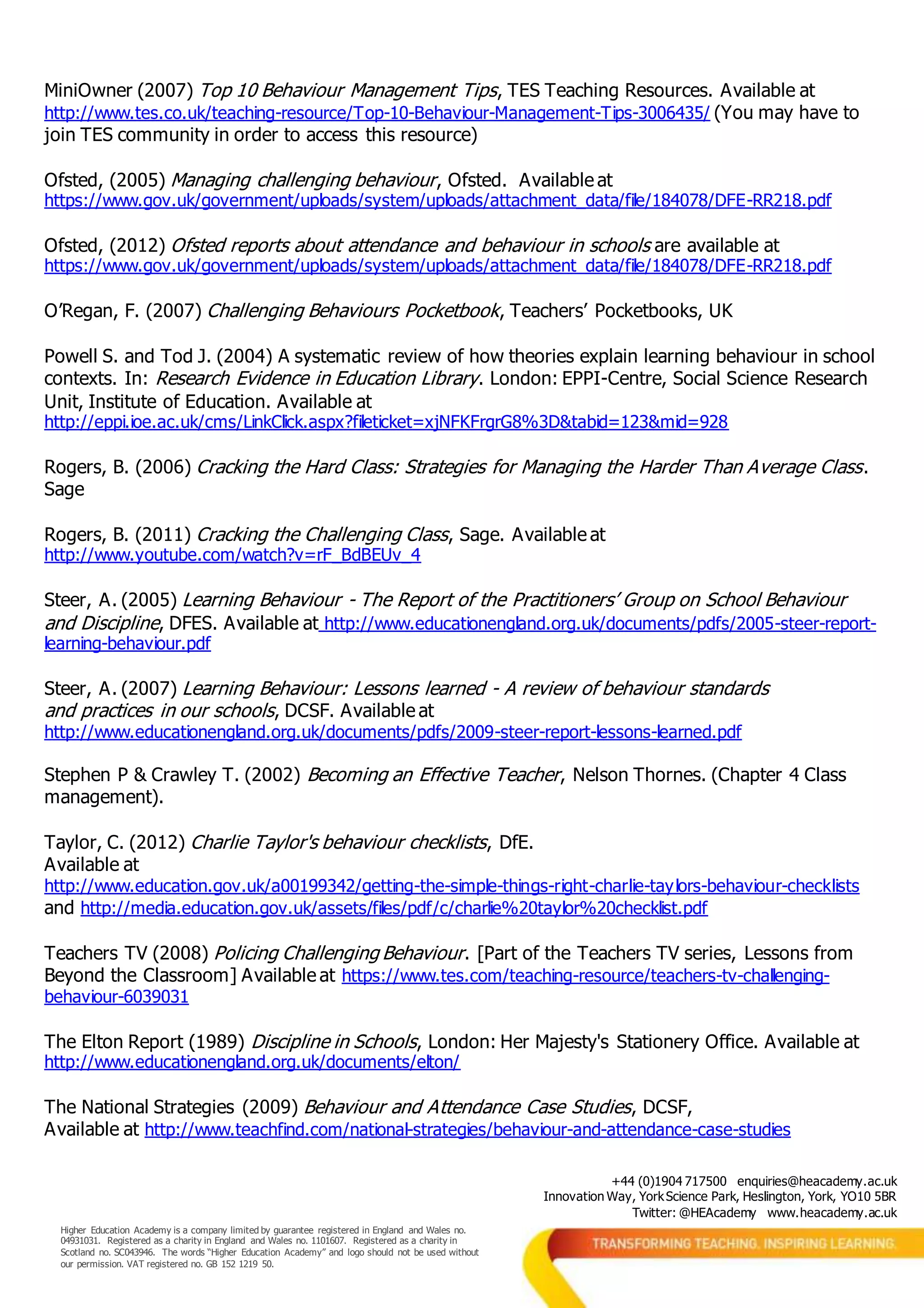 Behaviour management list | DOCX