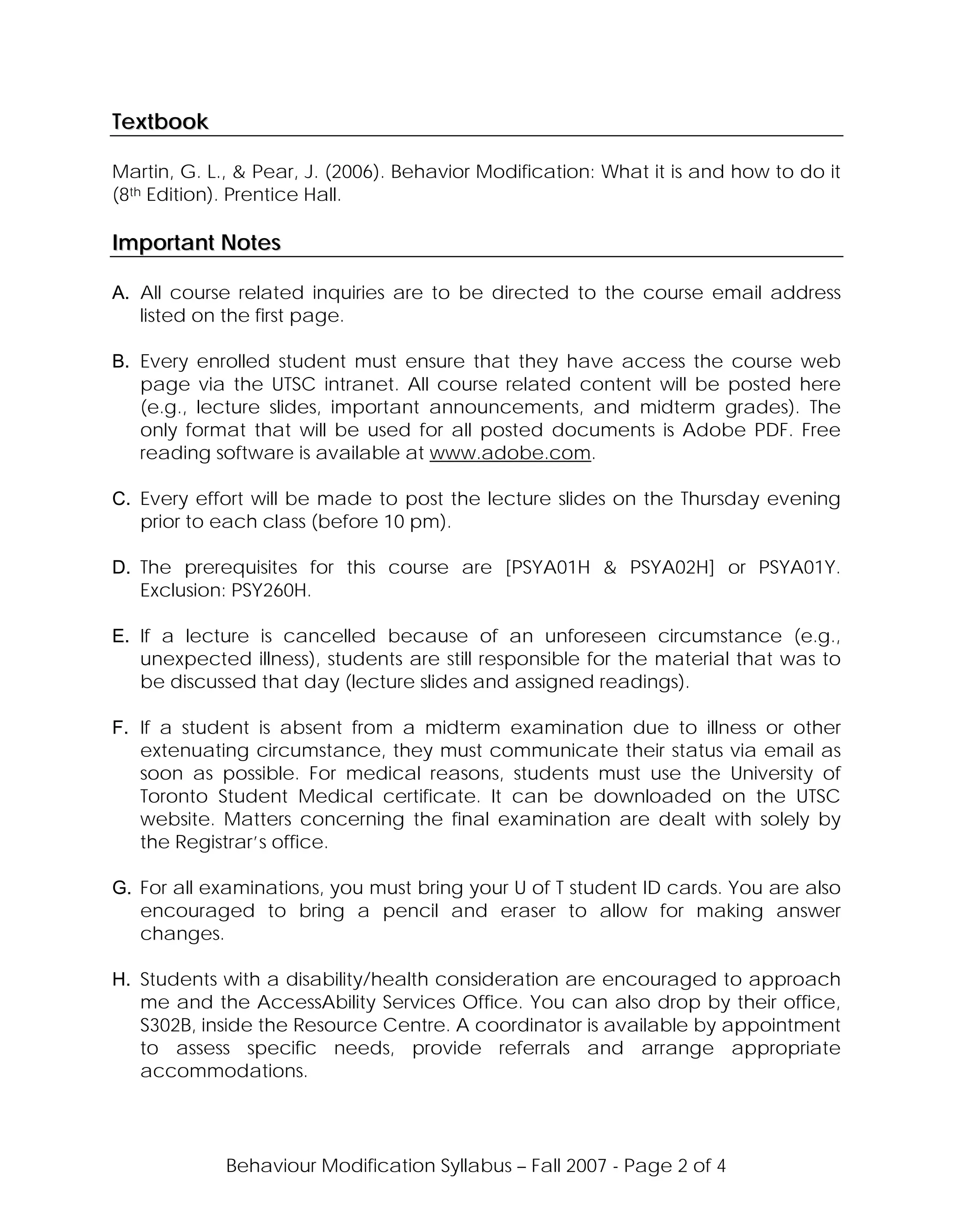 Behaviour+Modification+Syllabus+ +Psyb45 H3 F+ +Fall+2007 | PPT