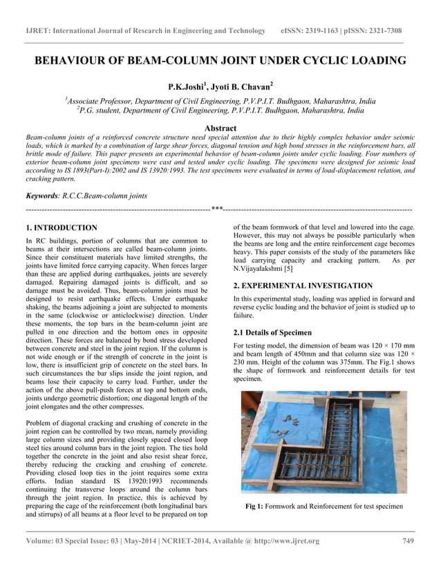Behaviour of beam column joint under cyclic loading | PDF