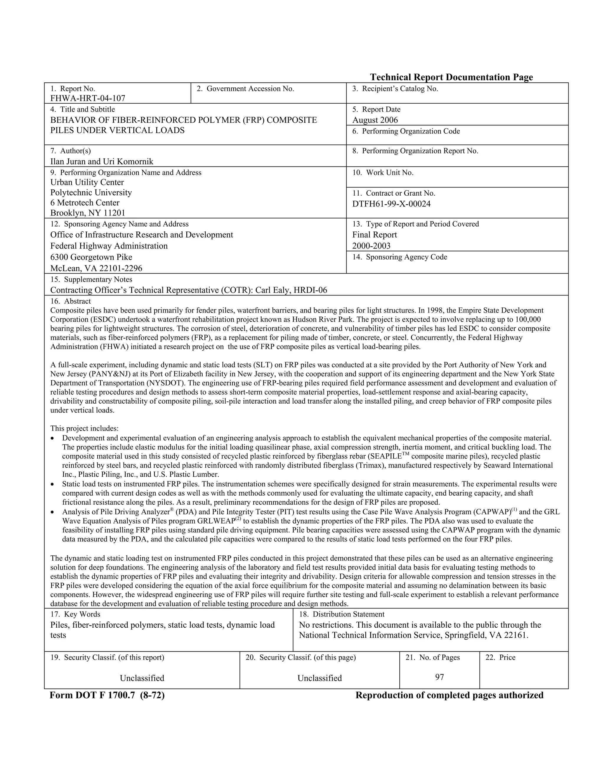 Behaviour of fiber reinforced polymer composite piles under vertical ...