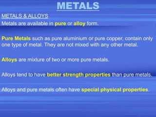 Properties of Metals & Application as per their Behaviour | PPT