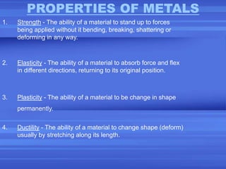 Properties of Metals & Application as per their Behaviour | PPT