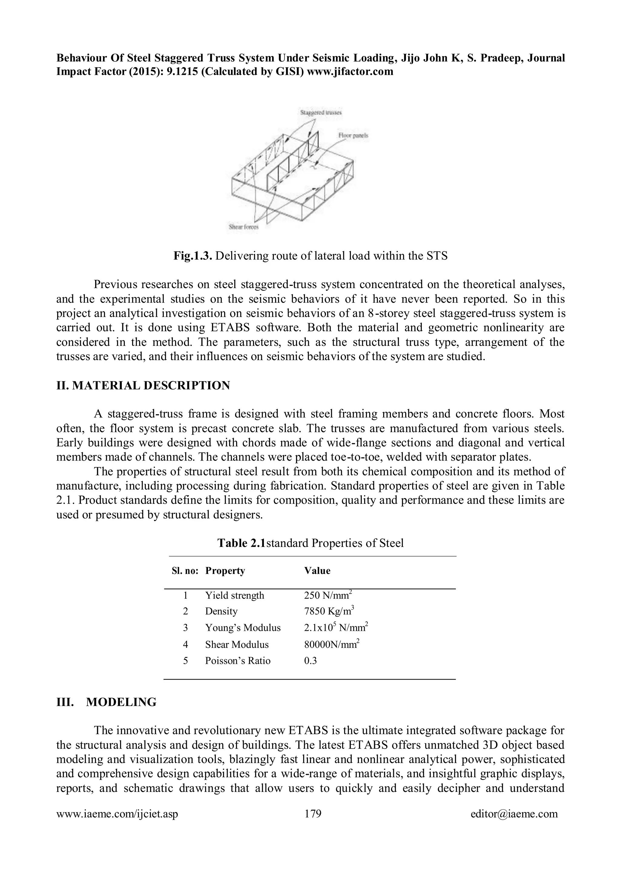 BEHAVIOUR OF STEEL STAGGERED TRUSS SYSTEM UNDER SEISMIC LOADING | PDF