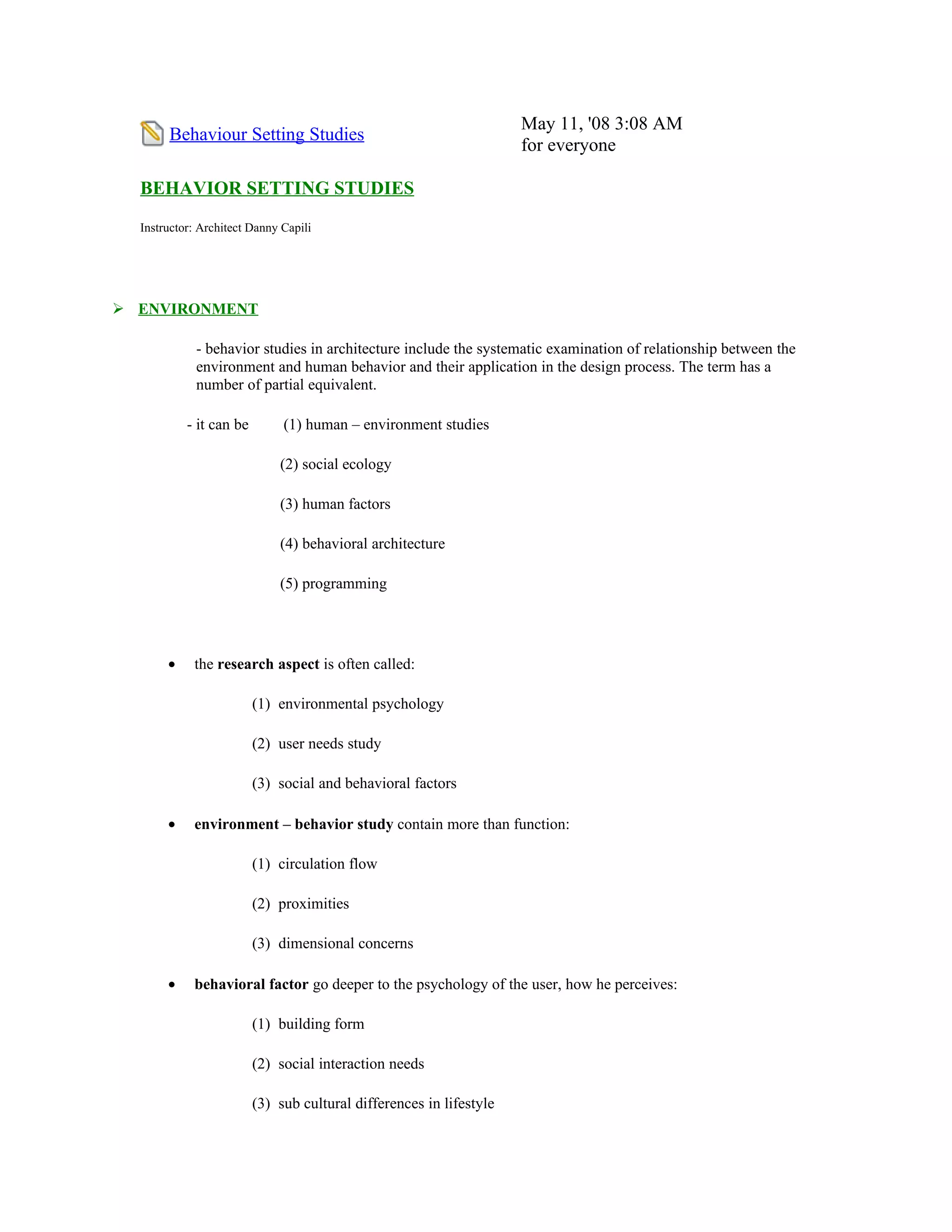 Behaviour setting studies | PDF