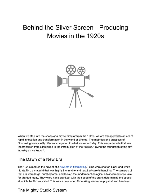 Behind the Silver Screen - Producing Movies in the 1920s | PDF | Movies | Entertainment