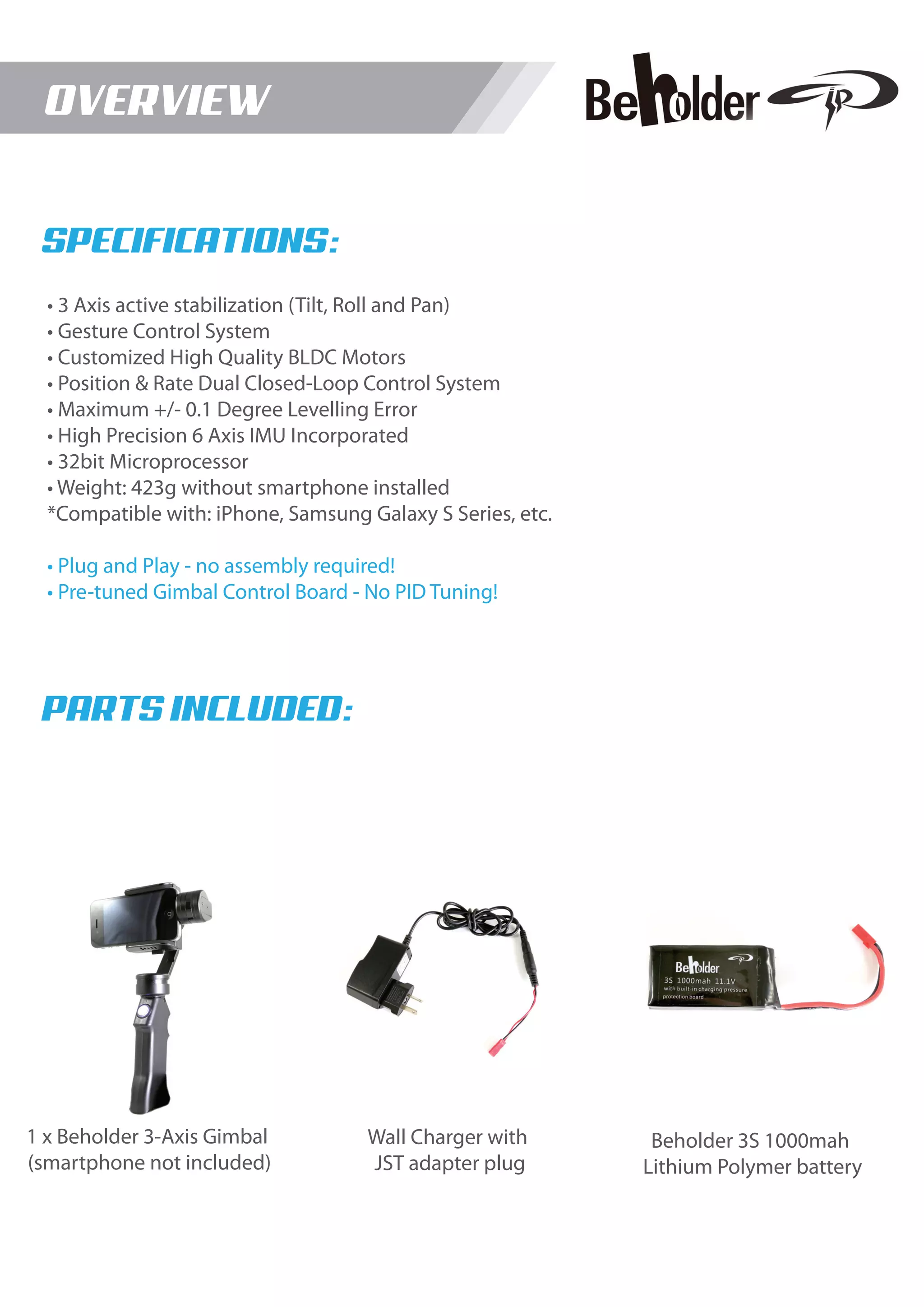 Beholder Handheld SP gimbal Manual v1 | PDF | Smartphones | Consumer ...