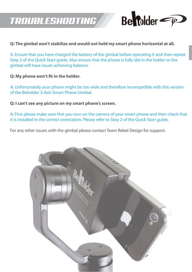Beholder Handheld SP gimbal Manual v1 | PDF | Smartphones | Consumer Electronics