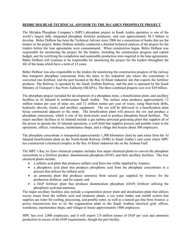 Behre dolbear ma'aden phosphate project 2012 | PDF | Agriculture ...