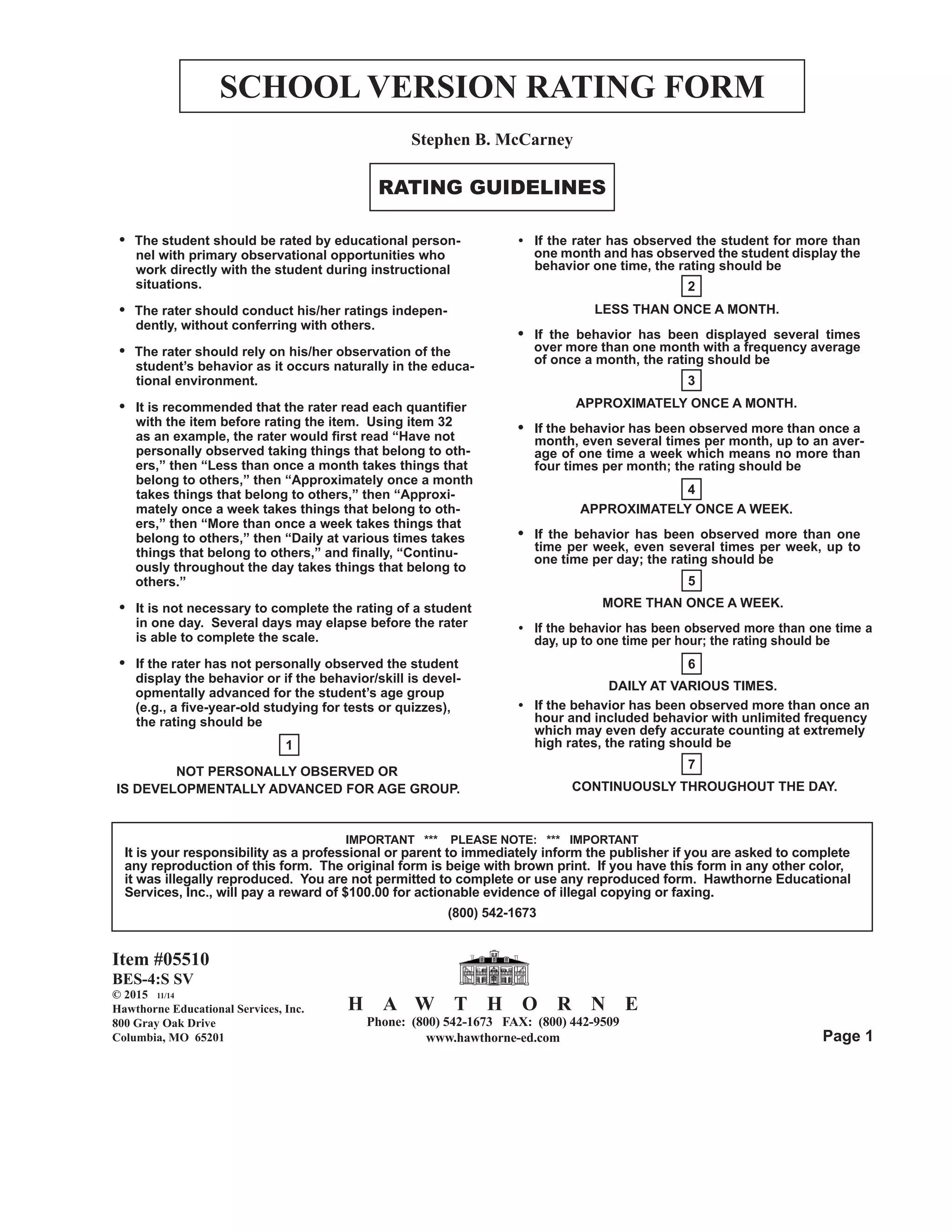 Behavior Evaluation Scale _ Fourth Edition | PDF