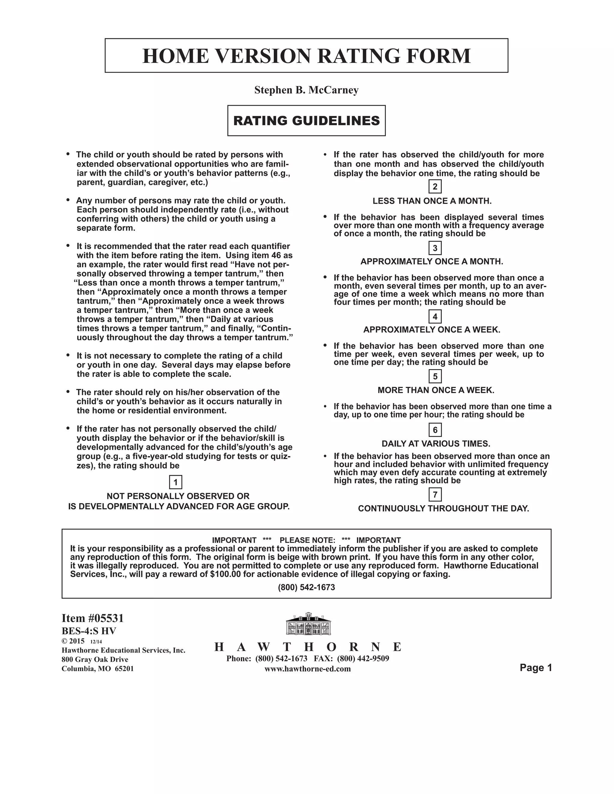 Behavior Evaluation Scale _ Fourth Edition | PDF