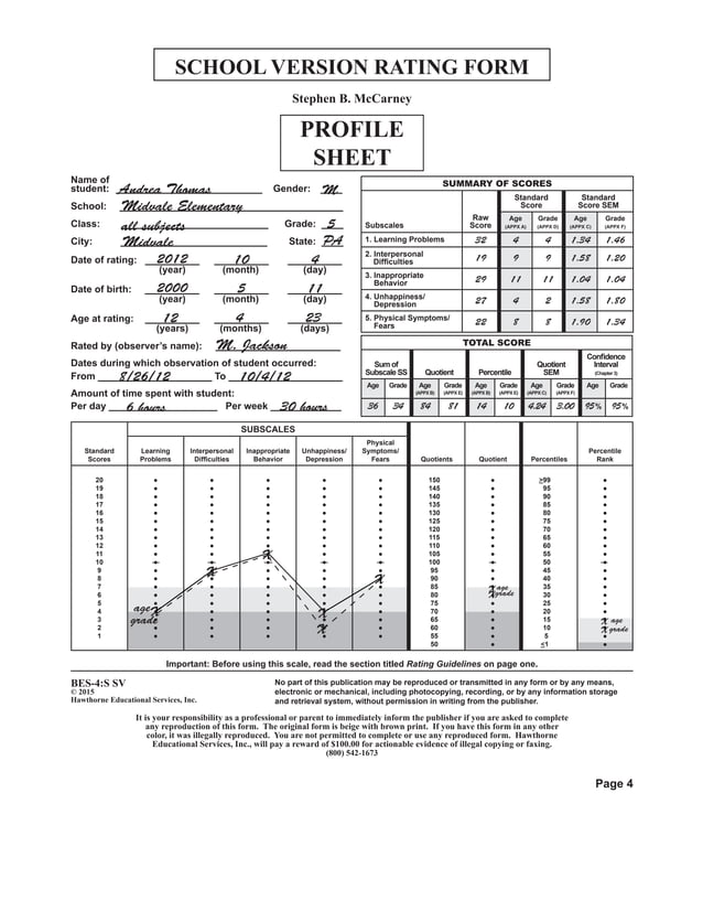 Behavior Evaluation Scale _ Fourth Edition | PDF | Parenting Babies and ...