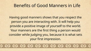 Good Manners or Etiquette Meaning of Values Filipino Values (Ethics) | PPTX