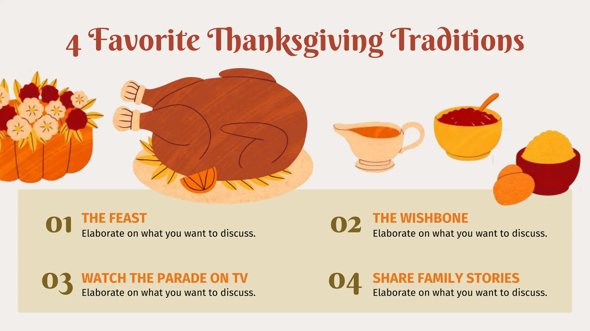 Beige Orange and Burgundy Illustrated Thanksgiving Traditions.pptx