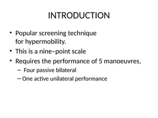 BEIGHTON SCORE FOR HYPERMOBILE SYNDROME, | PPTX