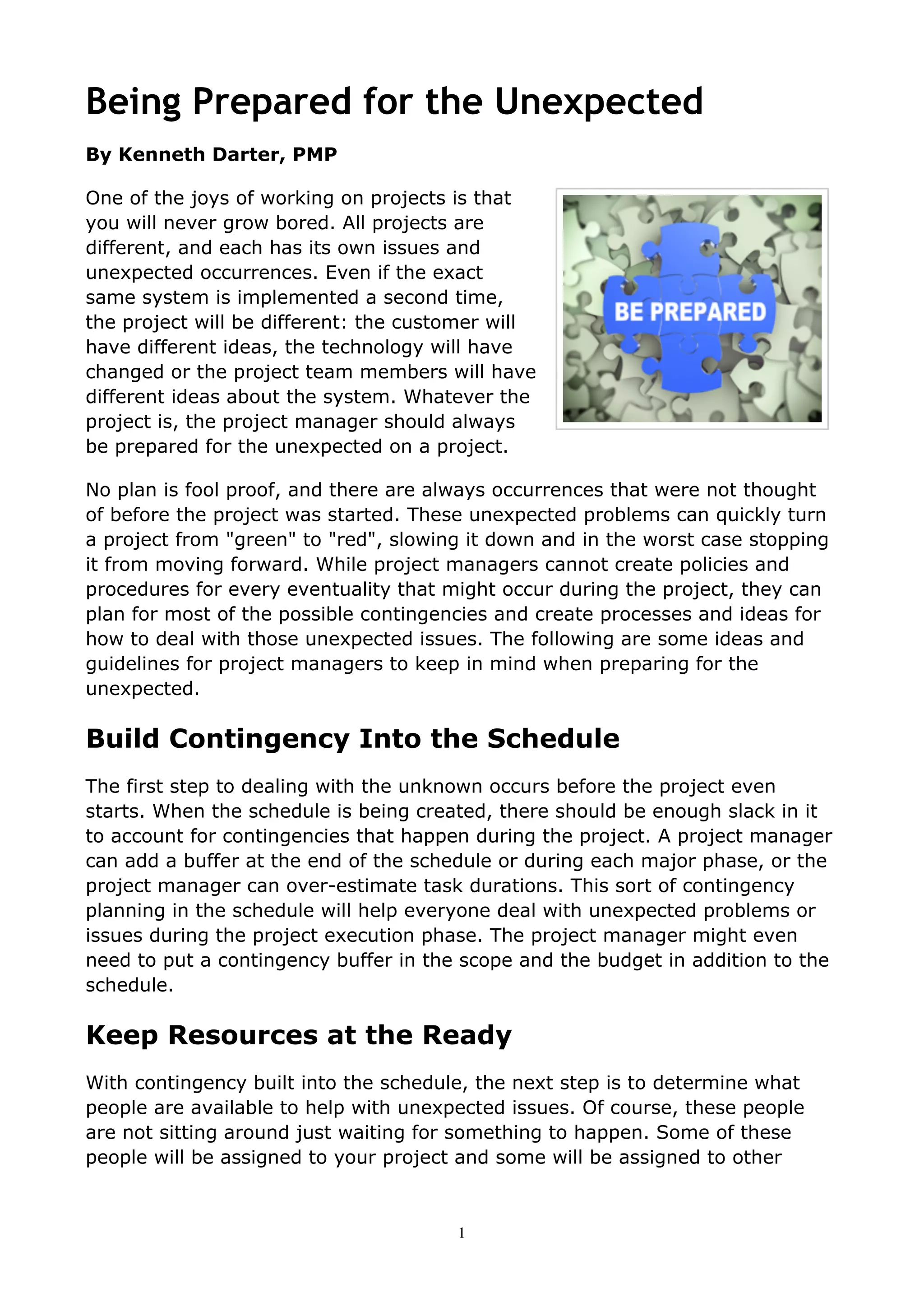 Being prepared for the Unexpected | PDF