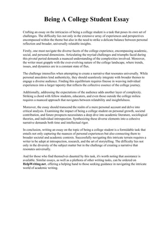 Being A College Student Essay. Middlebury College | PDF