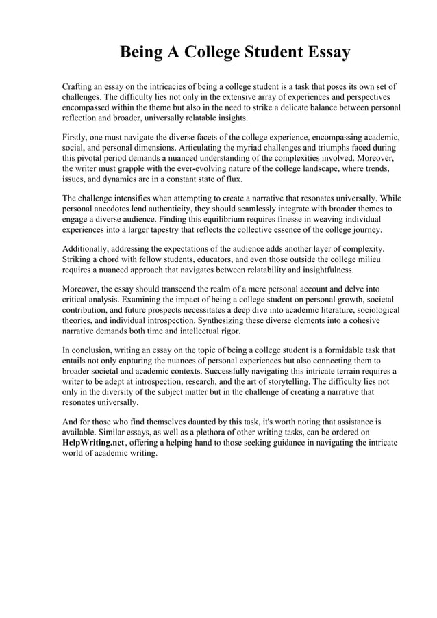 Being A College Student Essay. Middlebury College | PDF