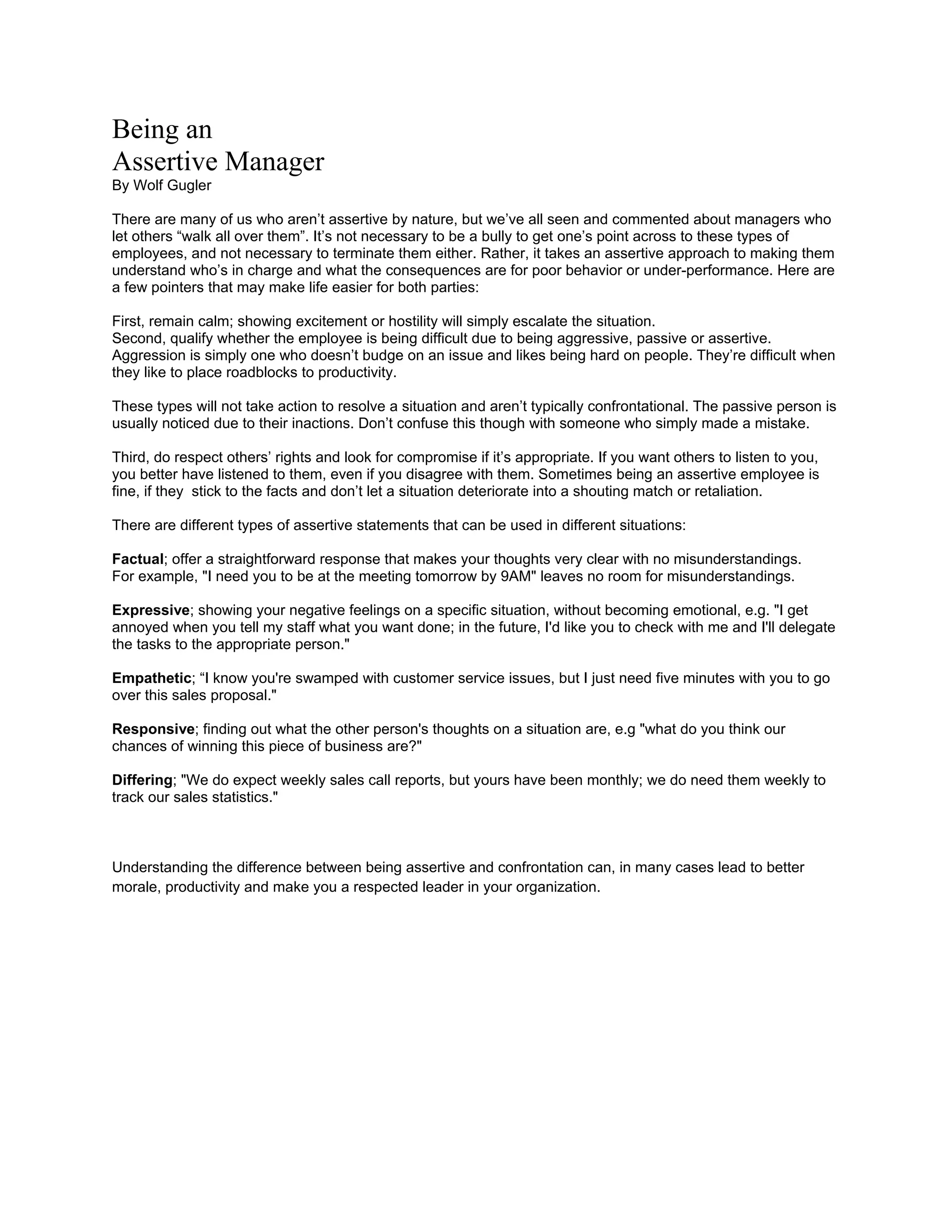 Being An Assertive Manager | PDF