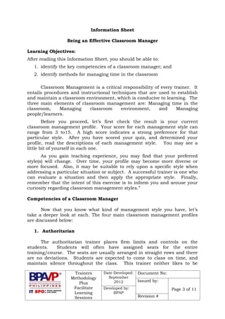 Being an Effective Classroom Manager | PDF