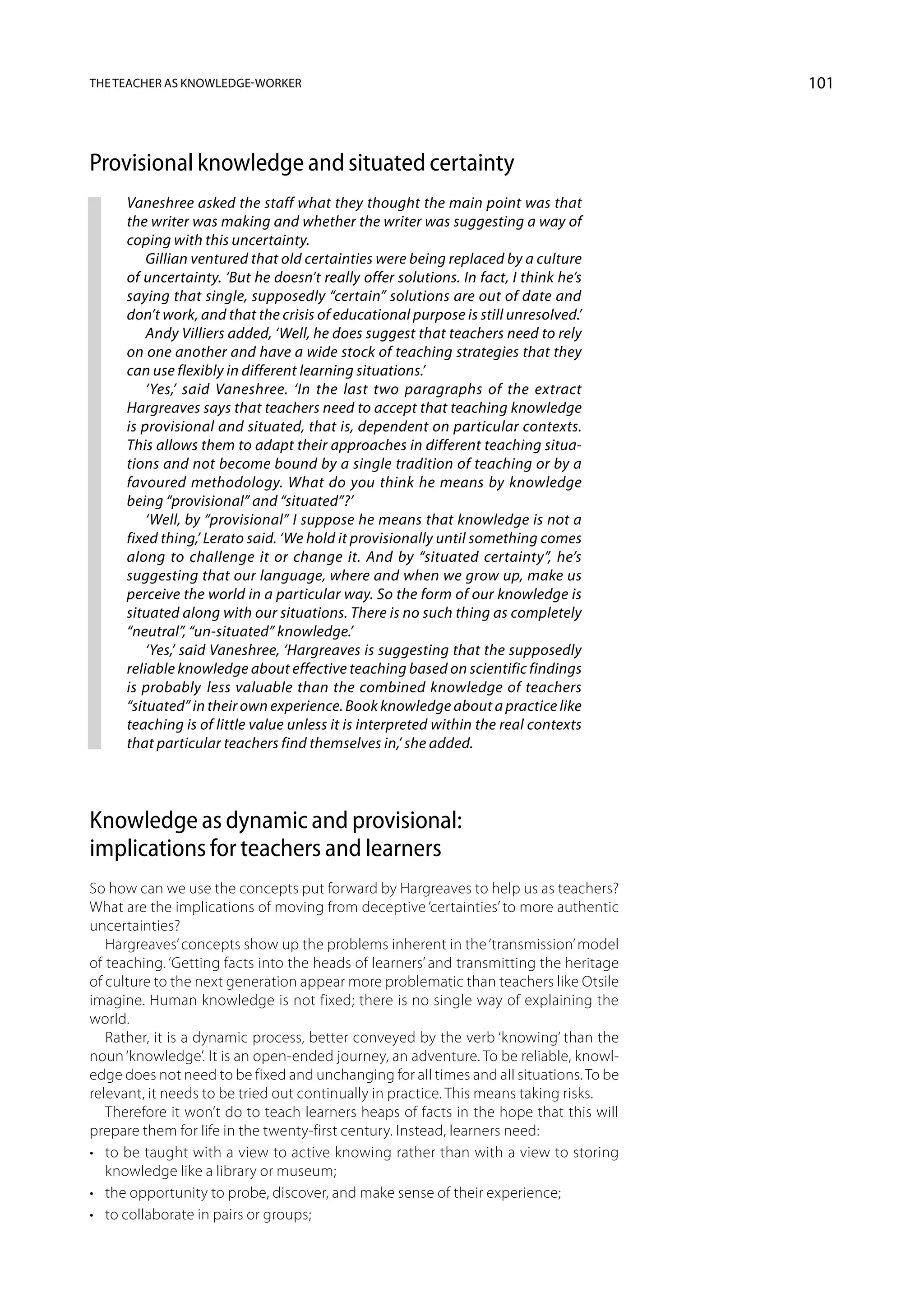 Being a Teacher: Section Five - The teacher as knowledge–worker | PDF