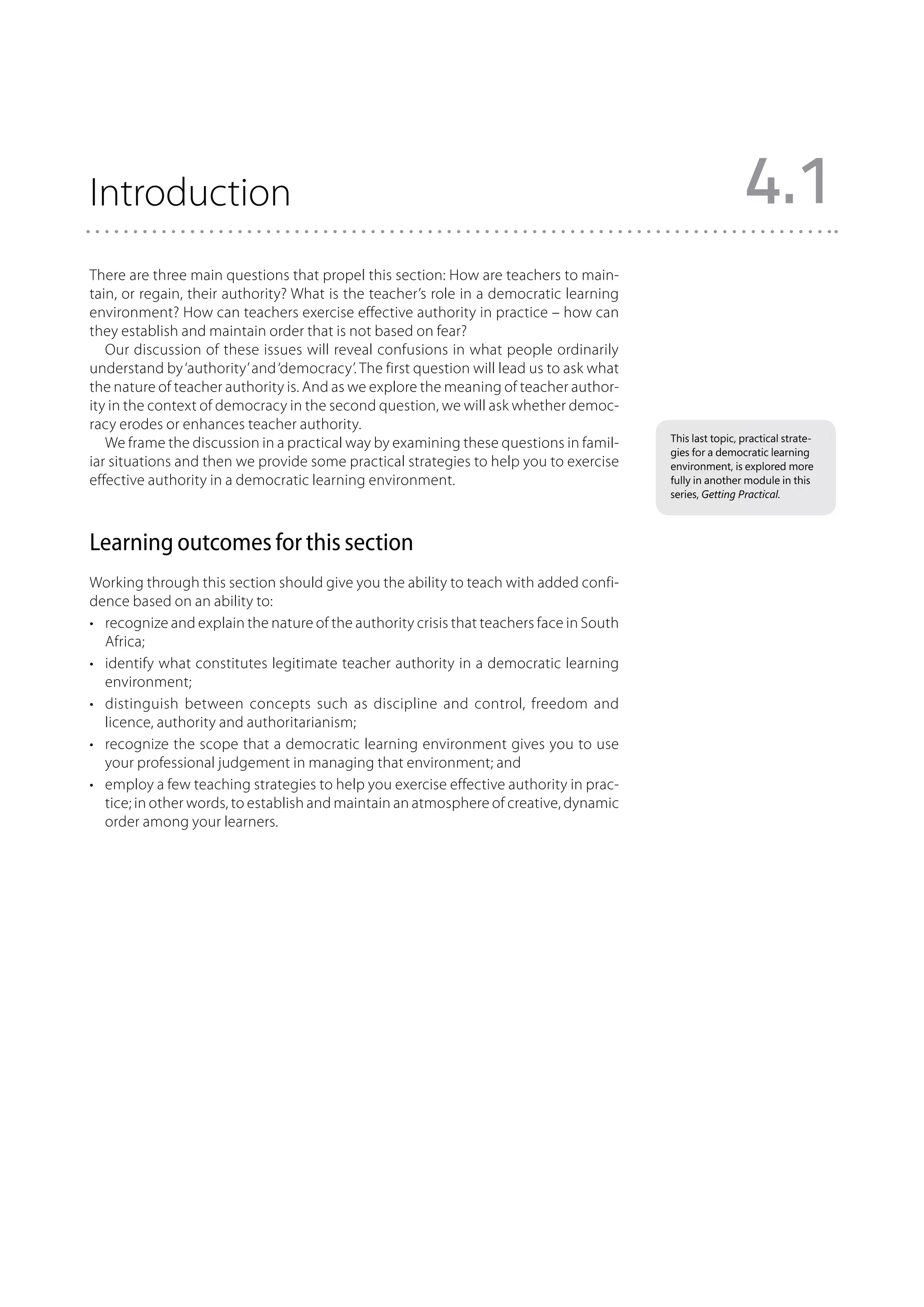 Being a Teacher: Section Four - The teacher’s authority: sustaining an effective learning ...