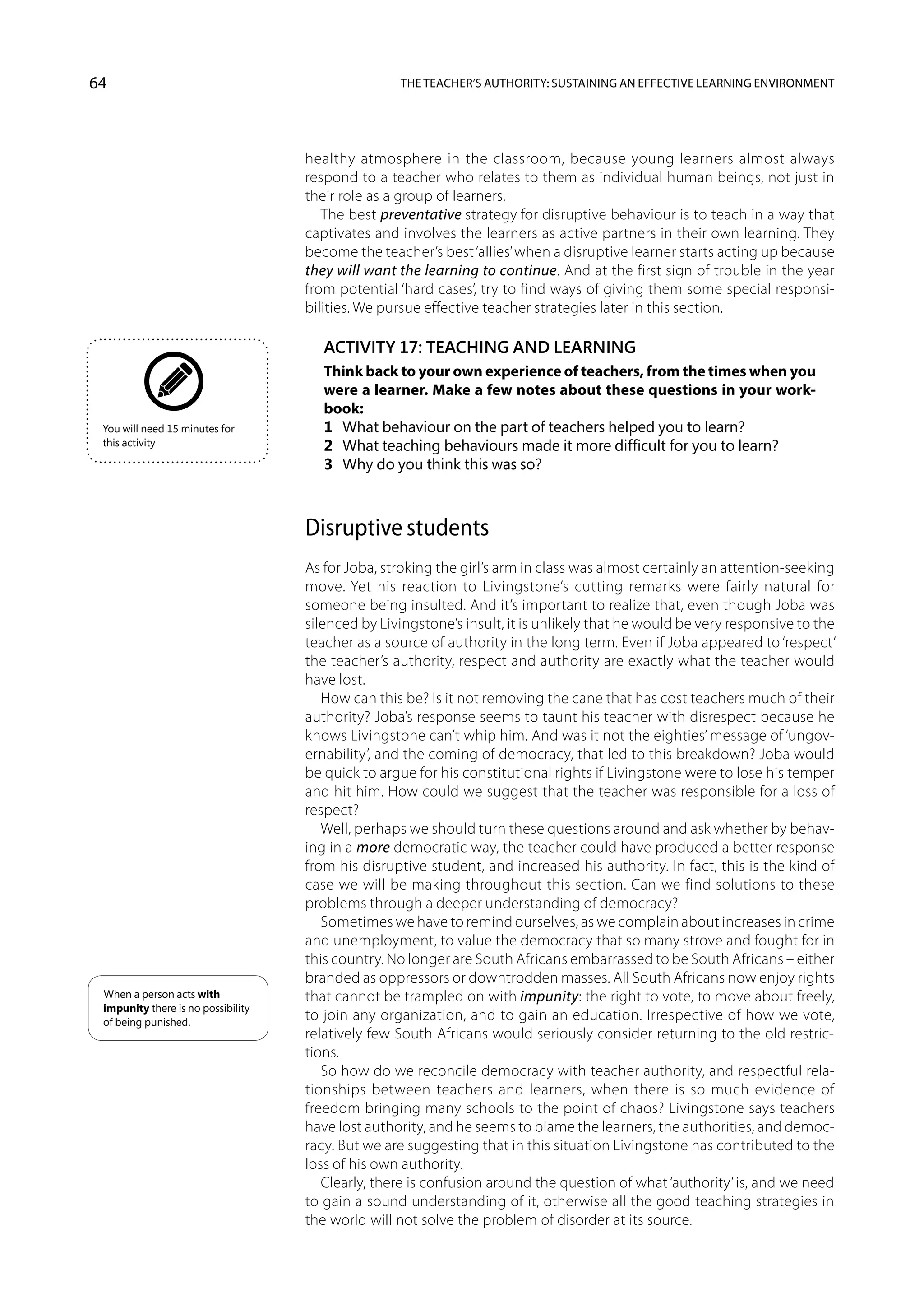 Being a Teacher: Section Four - The teacher’s authority: sustaining an ...